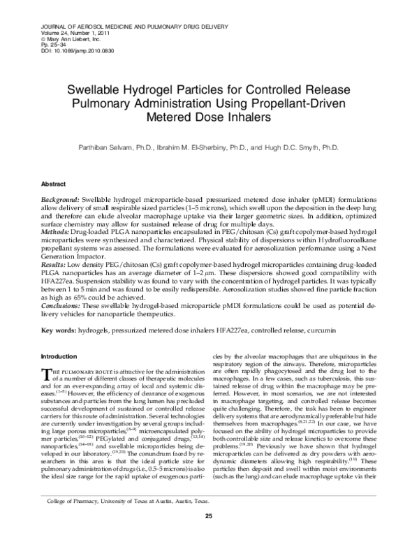 (PDF) Swellable Hydrogel Particles for Controlled Release Pulmonary ...