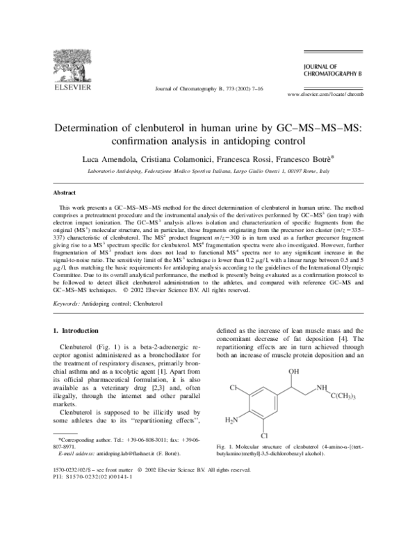 (PDF) Determination of clenbuterol in human urine by GC–MS–MS–MS: confirmation analysis in ...