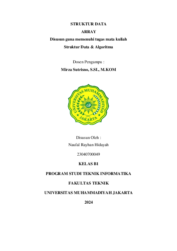 Pdf Materi Struktur Data Algoritma Array Universitas Muhammadiyah Jakarta