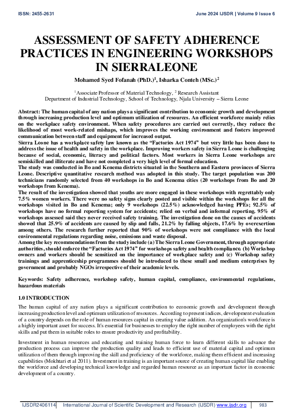 (PDF) ASSESSMENT OF SAFETY ADHERENCE PRACTICES IN ENGINEERING WORKSHOPS ...