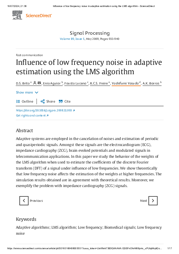 Pdf Influence Of Low Frequency Noise In Adaptive Estimation Using The