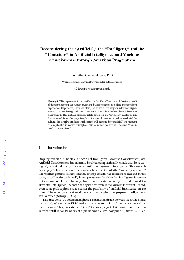 (PDF) Reconsidering the "Artificial, " the "Intelligent, " and the "Conscious" in Artificial ...