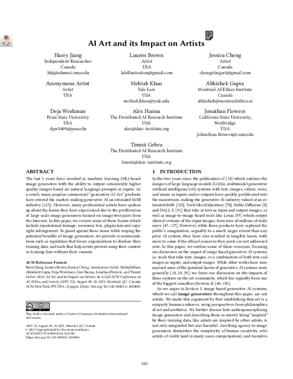 (PDF) AI Art and its Impact on Artists