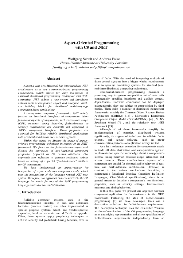 (PDF) Aspect-Oriented Programming with C# and .NET