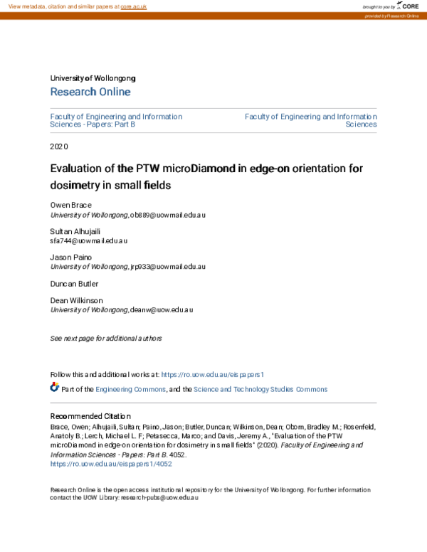 (PDF) Evaluation of the PTW microDiamond in edge‐on orientation for ...