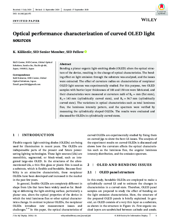 (PDF) Optical performance characterization of curved OLED light sources