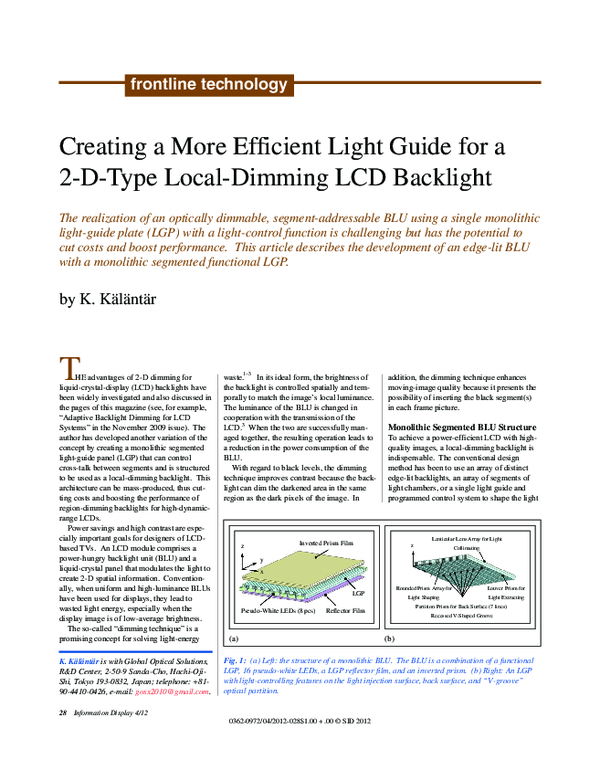 (PDF) Creating a More Efficient Light Guide for a 2‐D‐Type Local ...