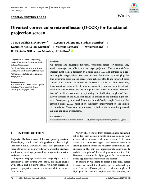 (PDF) Diverted corner cube retroreflector (D‐CCR) for functional ...