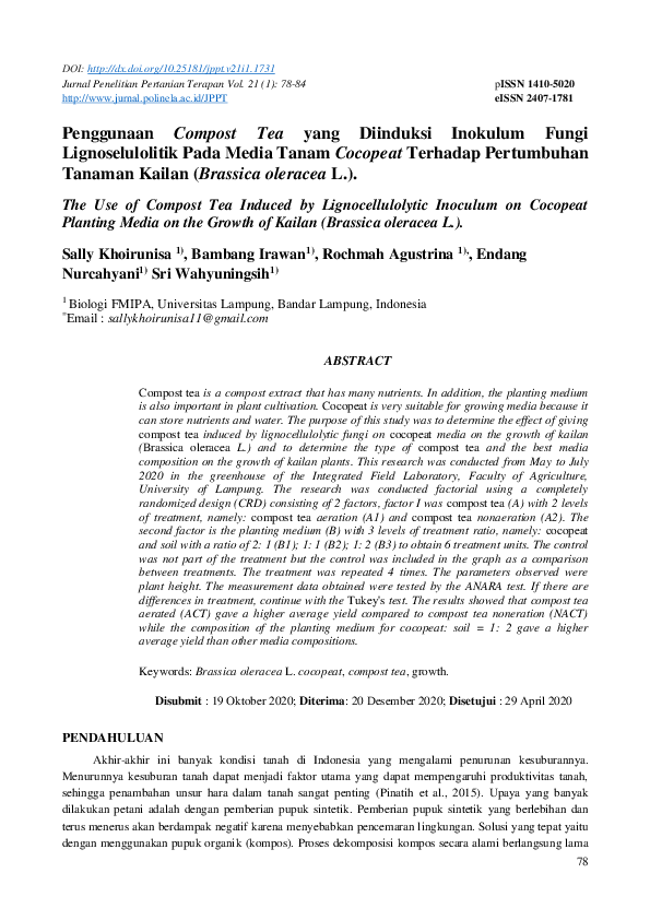 (PDF) Penggunaan Compost Tea Diinduksi Inokulum Fungi Lignoselulolitik ...