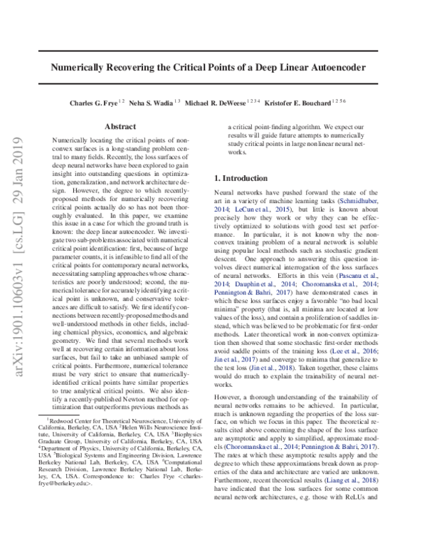 (PDF) Numerically Recovering the Critical Points of a Deep Linear Autoencoder