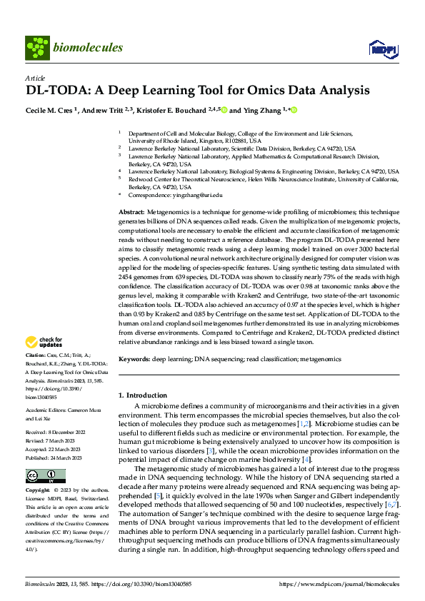 (PDF) DL-TODA: A Deep Learning Tool for Omics Data Analysis