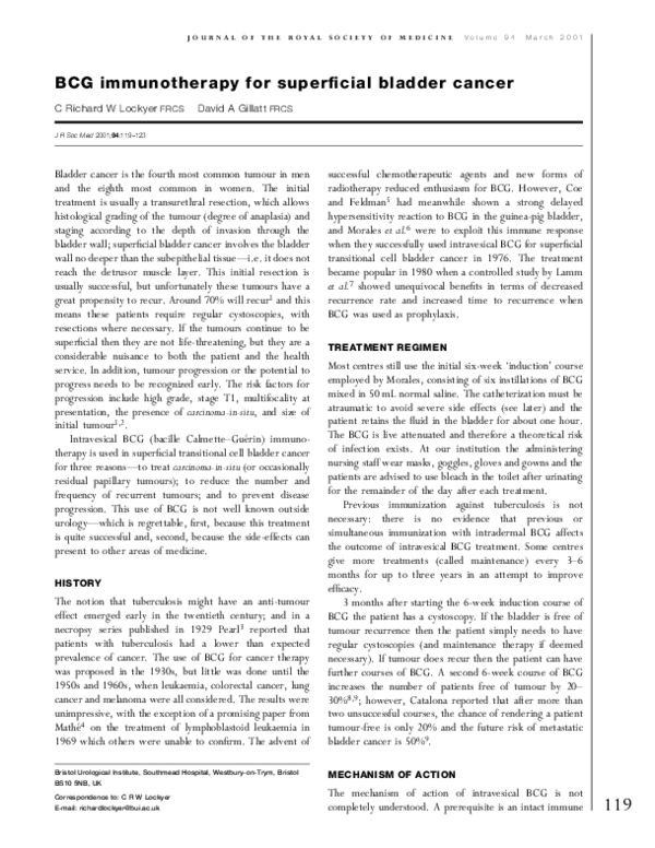 (PDF) BCG immunotherapy for superficial bladder cancer