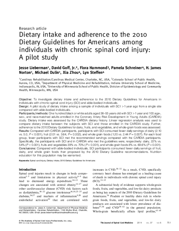 (PDF) Dietary intake and adherence to the 2010 Dietary Guidelines for ...