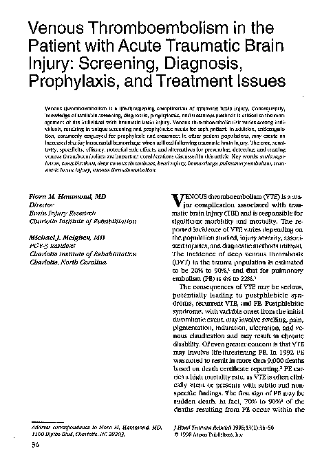 (PDF) Venous Thromboembolism in the Patient with Acute Traumatic Brain Injury | Flora Hammond ...