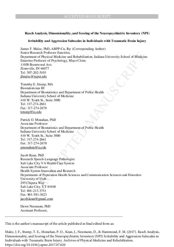 (PDF) Rasch Analysis, Dimensionality, and Scoring of the ...