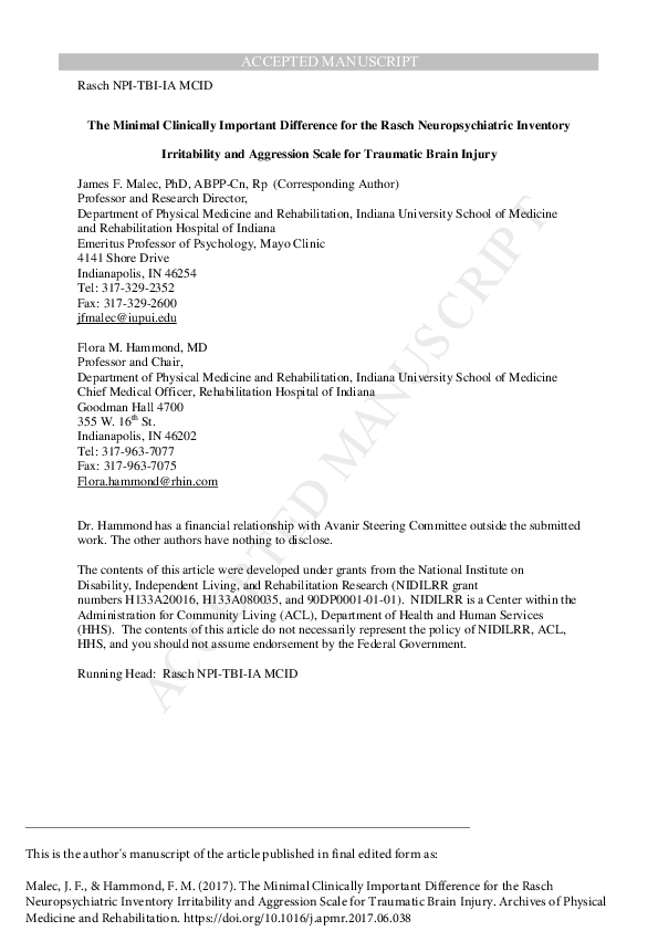 (PDF) Minimal Clinically Important Difference for the Rasch ...