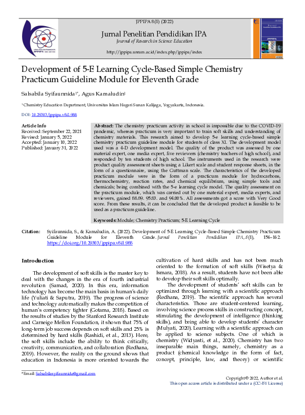 (PDF) Development of 5-E Learning Cycle-Based Simple Chemistry Practicum Guideline Module for ...
