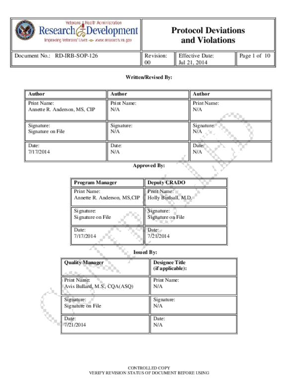 (PDF) Protocol Deviations and Violations