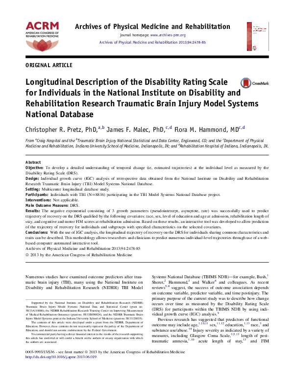 (PDF) Longitudinal Description of the Disability Rating Scale for ...