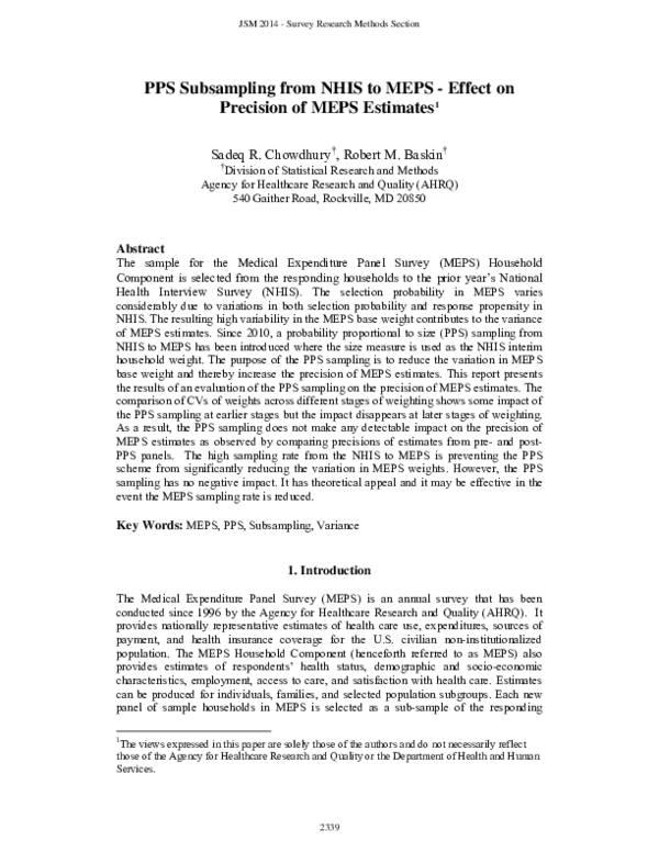 (PDF) PPS Subsampling from NHIS to MEPS-Effect on Precision of MEPS ...