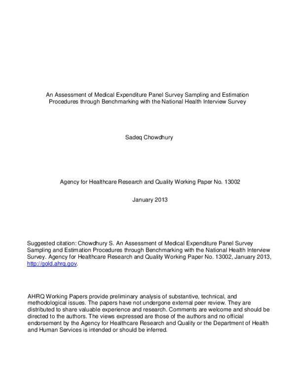 (PDF) An Assessment of Medical Expenditure Panel Survey Sampling and ...