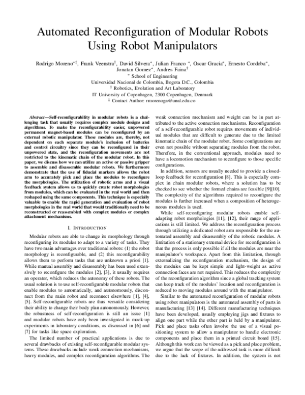 Pdf Automated Reconfiguration Of Modular Robots Using Robot Manipulators 1382