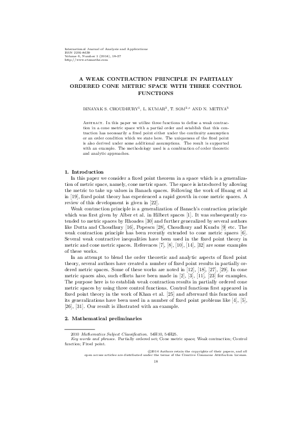 (PDF) A weak contraction principle in partially ordered cone metric ...