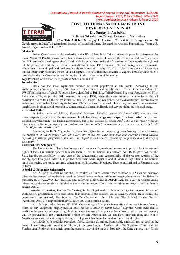 (PDF) Constitutional Safeguards and ST Development in India