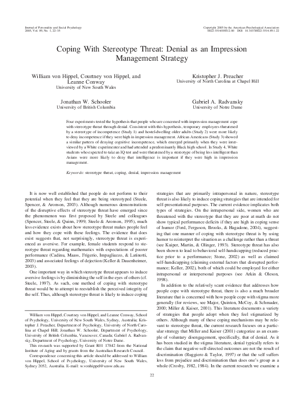 (PDF) Coping With Stereotype Threat: Denial as an Impression Management ...