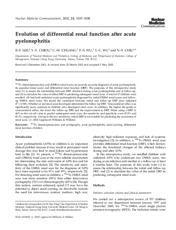 (PDF) Evolution of differential renal function after acute pyelonephritis