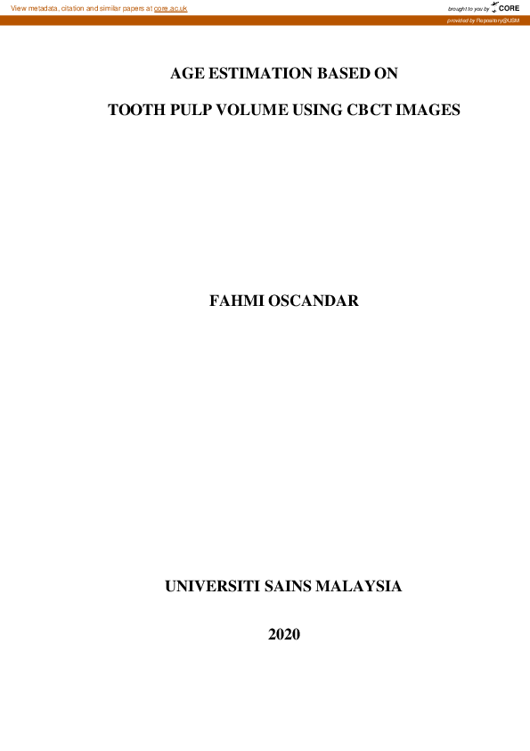 (PDF) Age estimation based on tooth pulp volume using cbct images