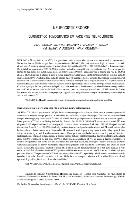 (PDF) Neurocisticercose: diagnóstico tomográfico em pacientes neurológicos
