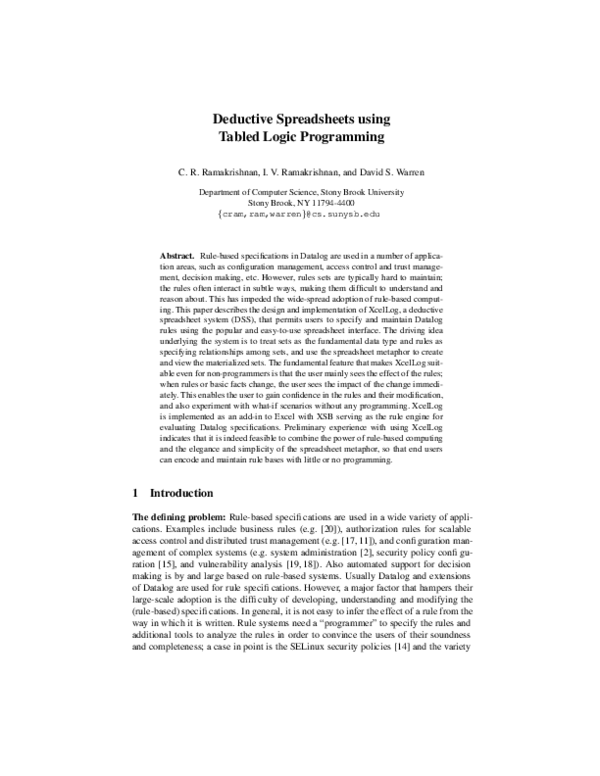 Pdf Deductive Spreadsheets Using Tabled Logic Programming