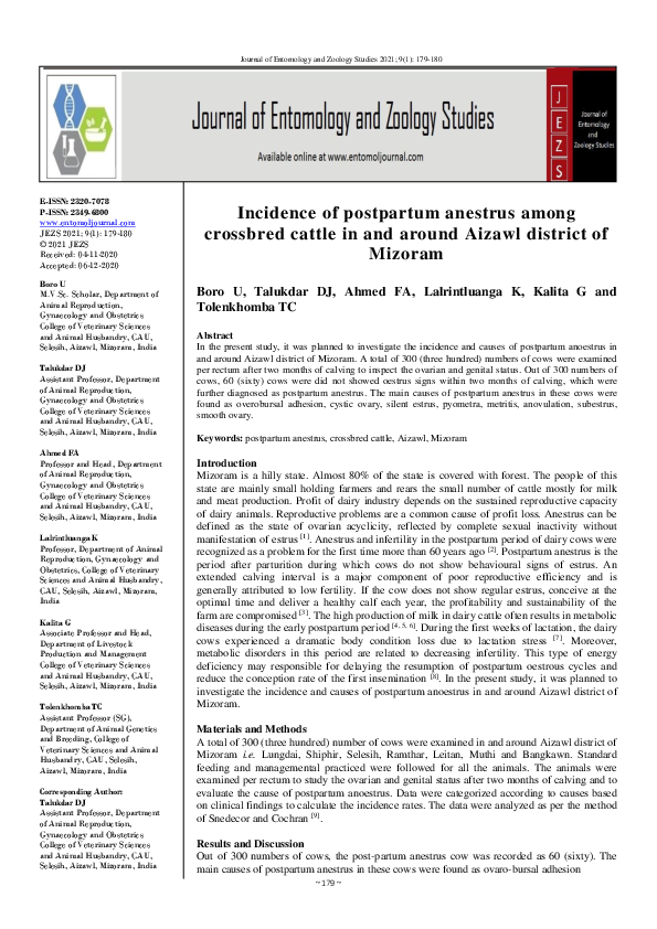 (PDF) Incidence of postpartum anestrus among crossbred cattle in and ...