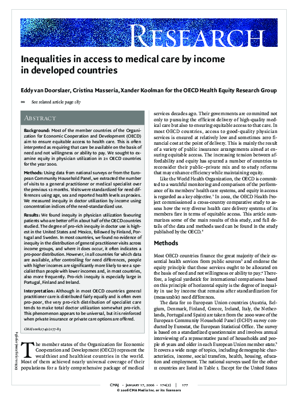 (PDF) Inequalities in access to medical care by income in developed ...
