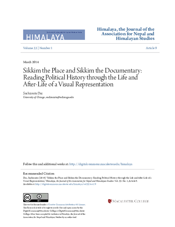 (PDF) Sikkim the Place and Sikkim the Documentary: Reading Political History through the Life ...