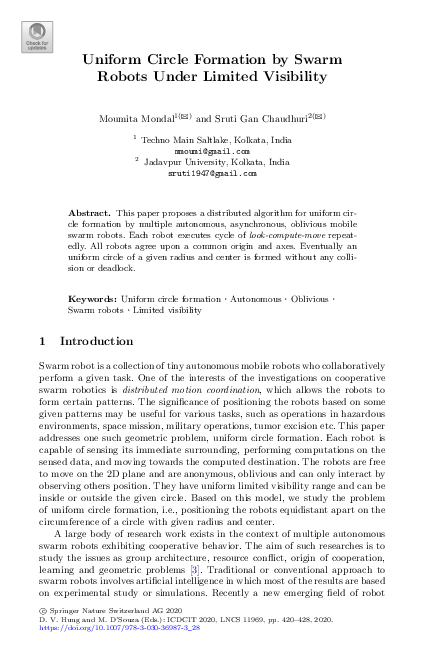 (PDF) Uniform Circle Formation by Swarm Robots Under Limited Visibility