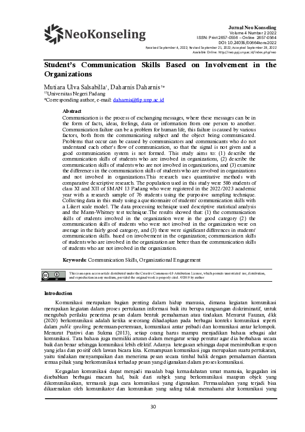 (PDF) Student’s Communication Skills Based on Involvement in the ...