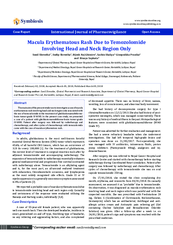 (PDF) Macula Erythematous Rash Due to Temozolomide Involving Head and ...