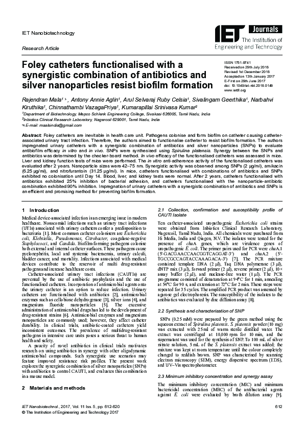 (PDF) Foley catheters functionalised with a synergistic combination of ...