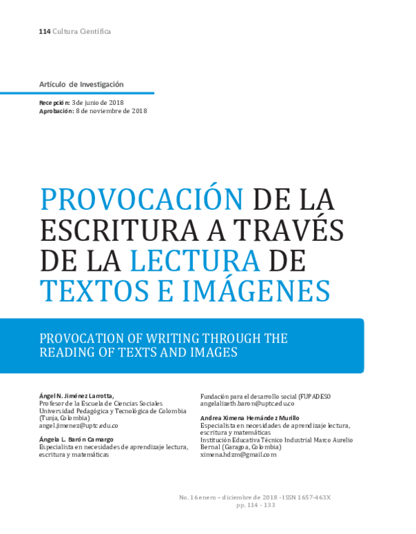 (PDF) PROVOCATION OF WRITING THROUGH THE READING OF TEXTS AND IMAGES