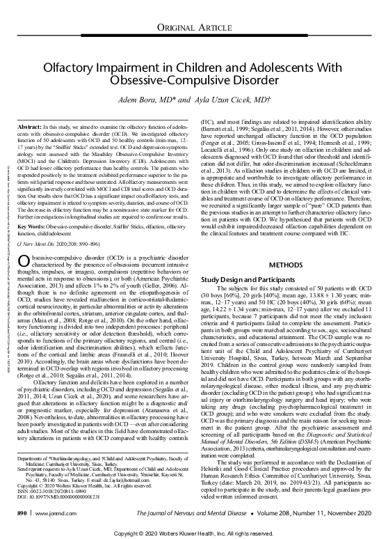 (PDF) Olfactory Impairment in Children and Adolescents With Obsessive ...
