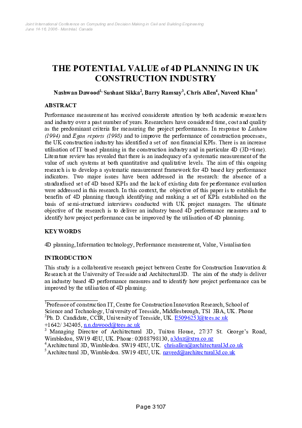 (PDF) The Potential Value of 4D Planning In UK Construction Industry