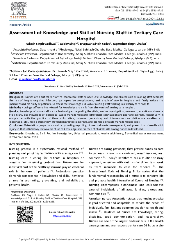(PDF) Assessment of Knowledge and Skill of Nursing Staff in Tertiary ...