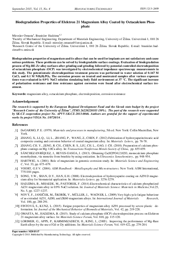 (PDF) Biodegradation Properties of Elektron 21 Magnesium Alloy Coated ...