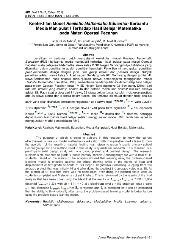 (PDF) Keefektifan Model Realistic Mathematic Education Berbantu Media Manipulatif Terhadap Hasil ...