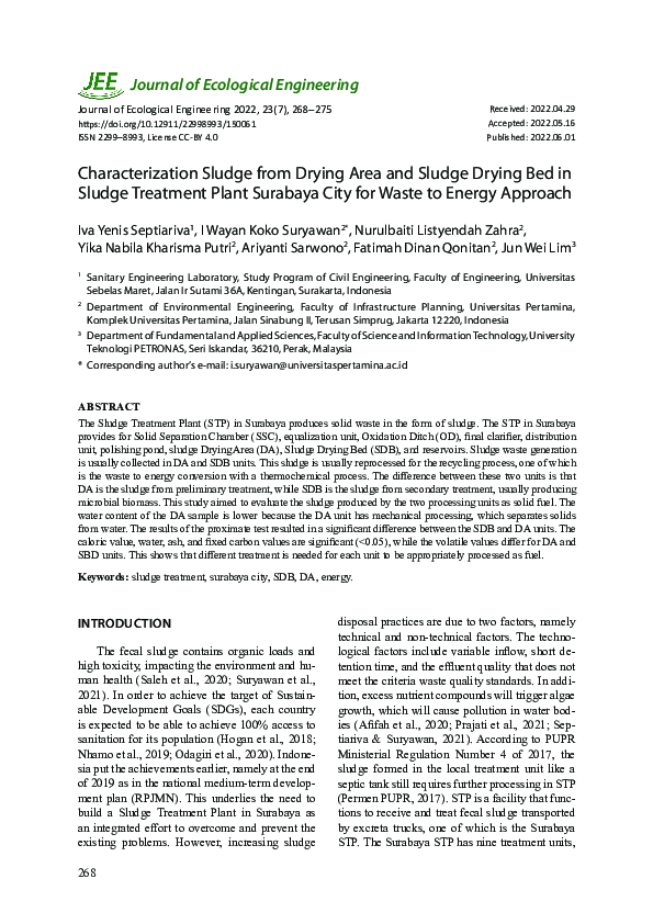 (PDF) Characterization Sludge from Drying Area and Sludge Drying Bed in ...