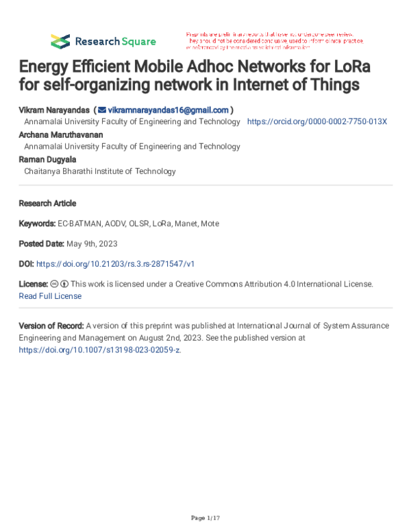 (PDF) Energy Efficient Mobile Adhoc Networks for LoRa for self-organizing network in Internet of ...