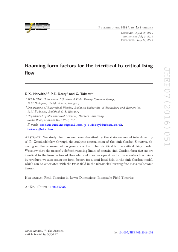 (PDF) Roaming form factors for the tricritical to critical Ising flow