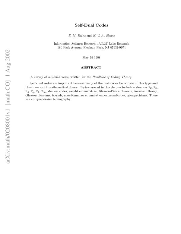 (PDF) Self-dual codes